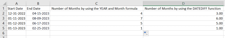Calculate Number of Months Between Two Dates in Excel (3 Easy Formulas)