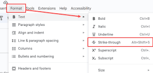 Strikethrough Shortcut in Google Docs